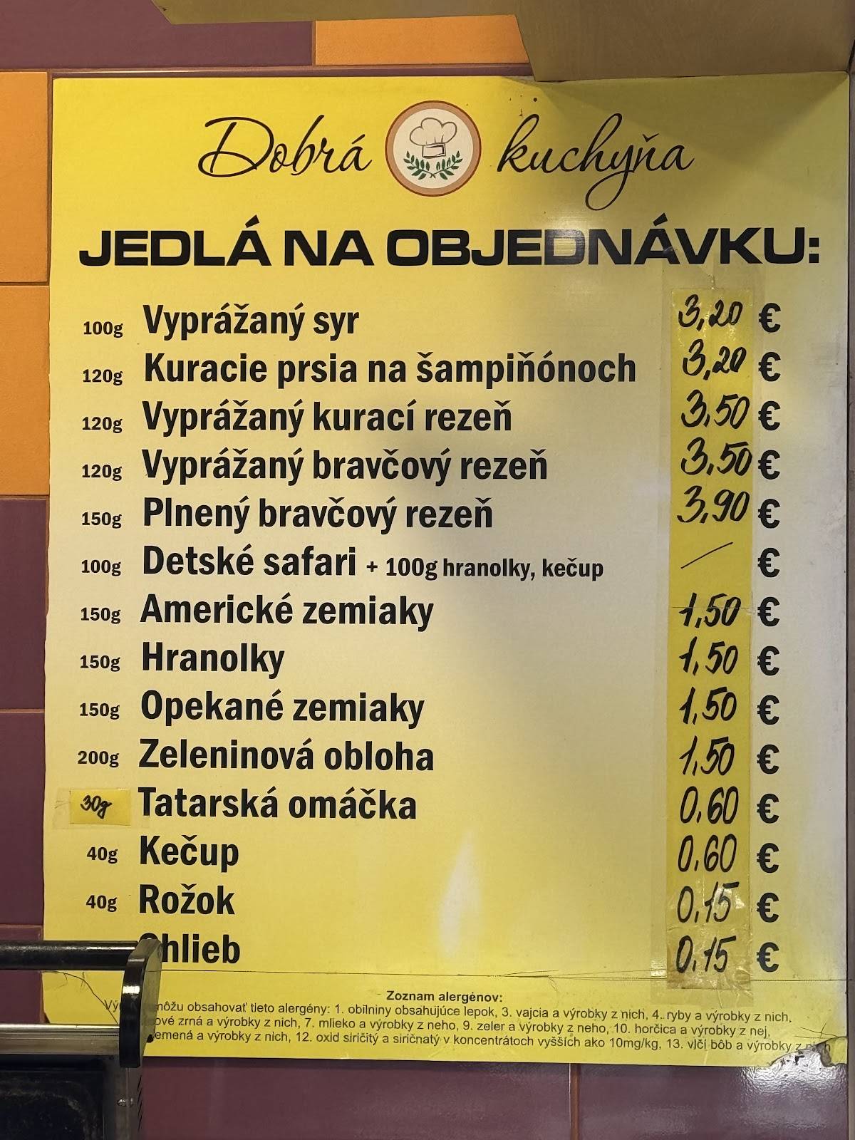 Menu at Dobrá kuchyňa restaurant, Čadca