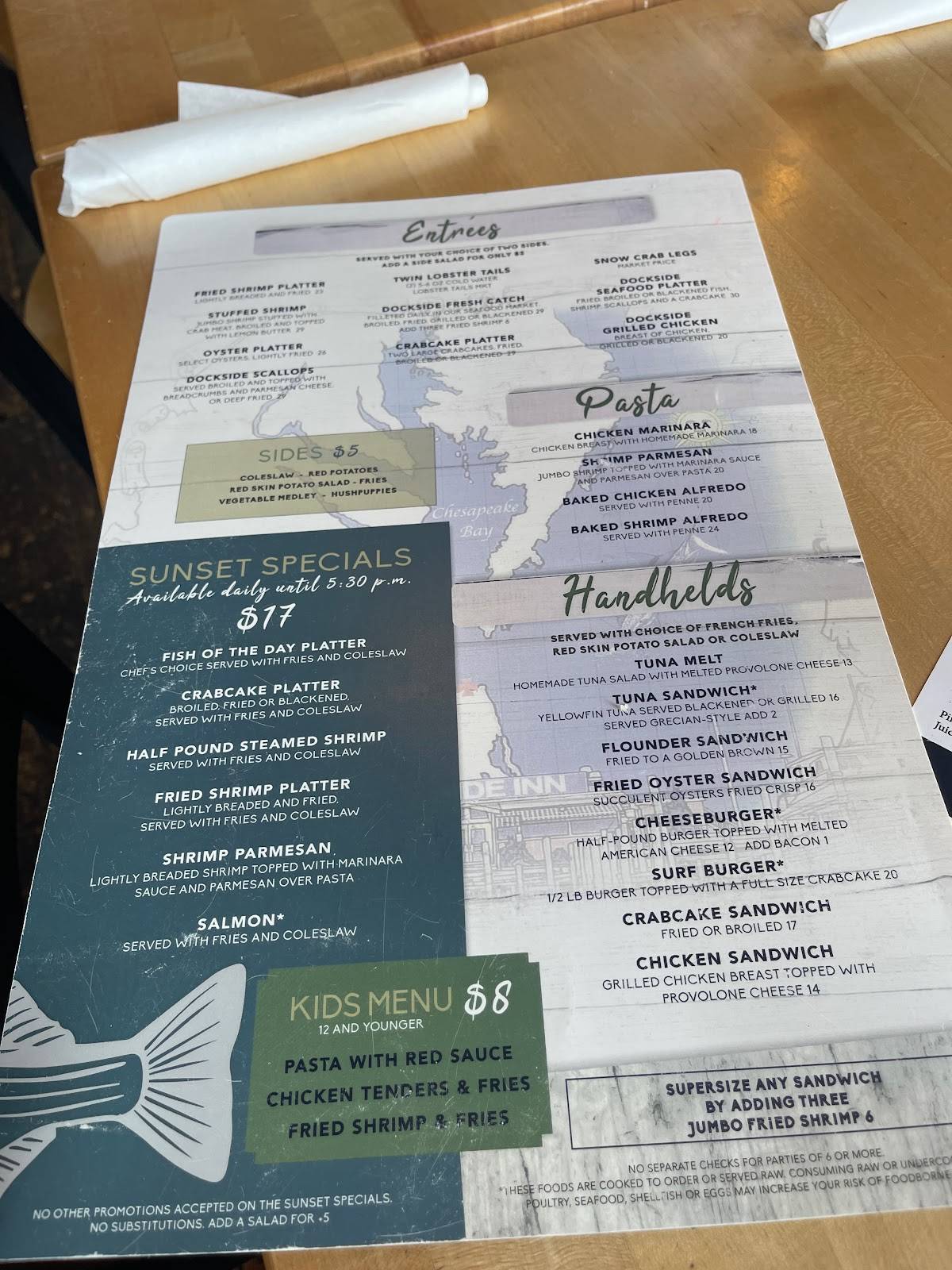 Menu at Dockside Seafood & Fishing Center restaurant, Virginia Beach
