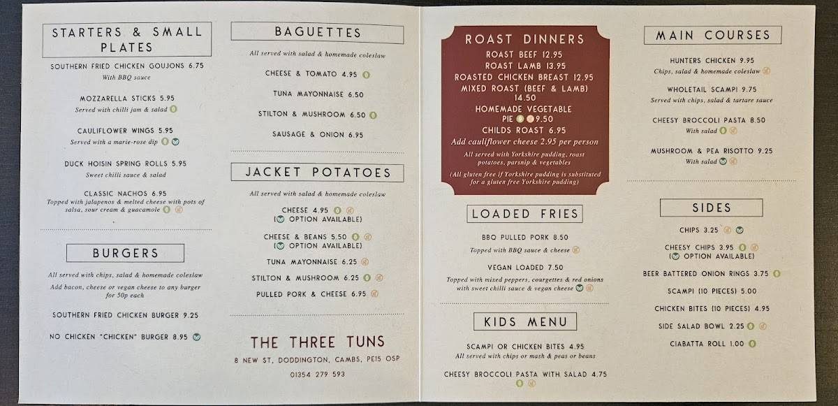 Menu at The Three Tuns pub & bar, March