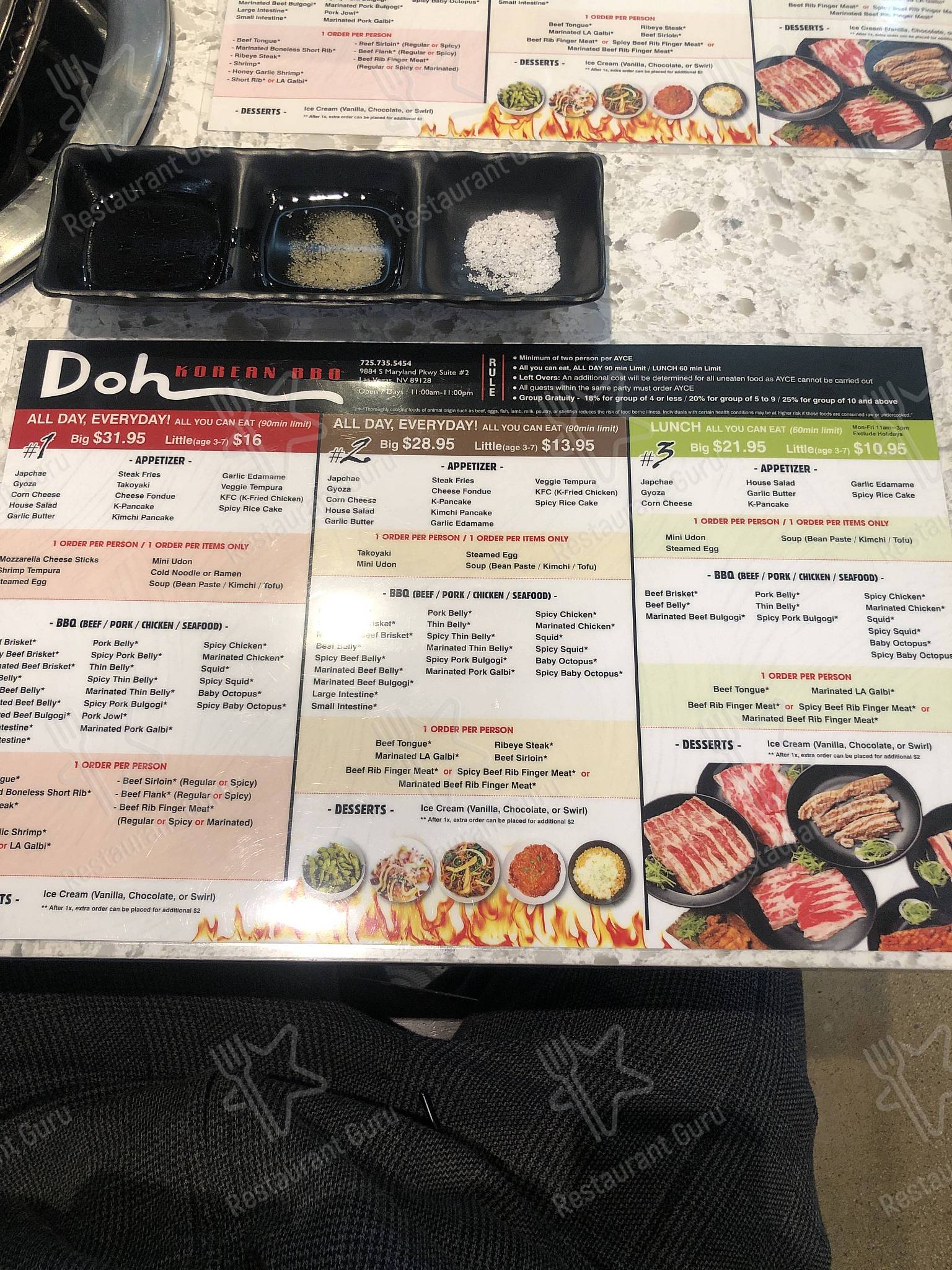Menu at Doh Korean BBQ, Las Vegas, S Maryland Pkwy Suite #2