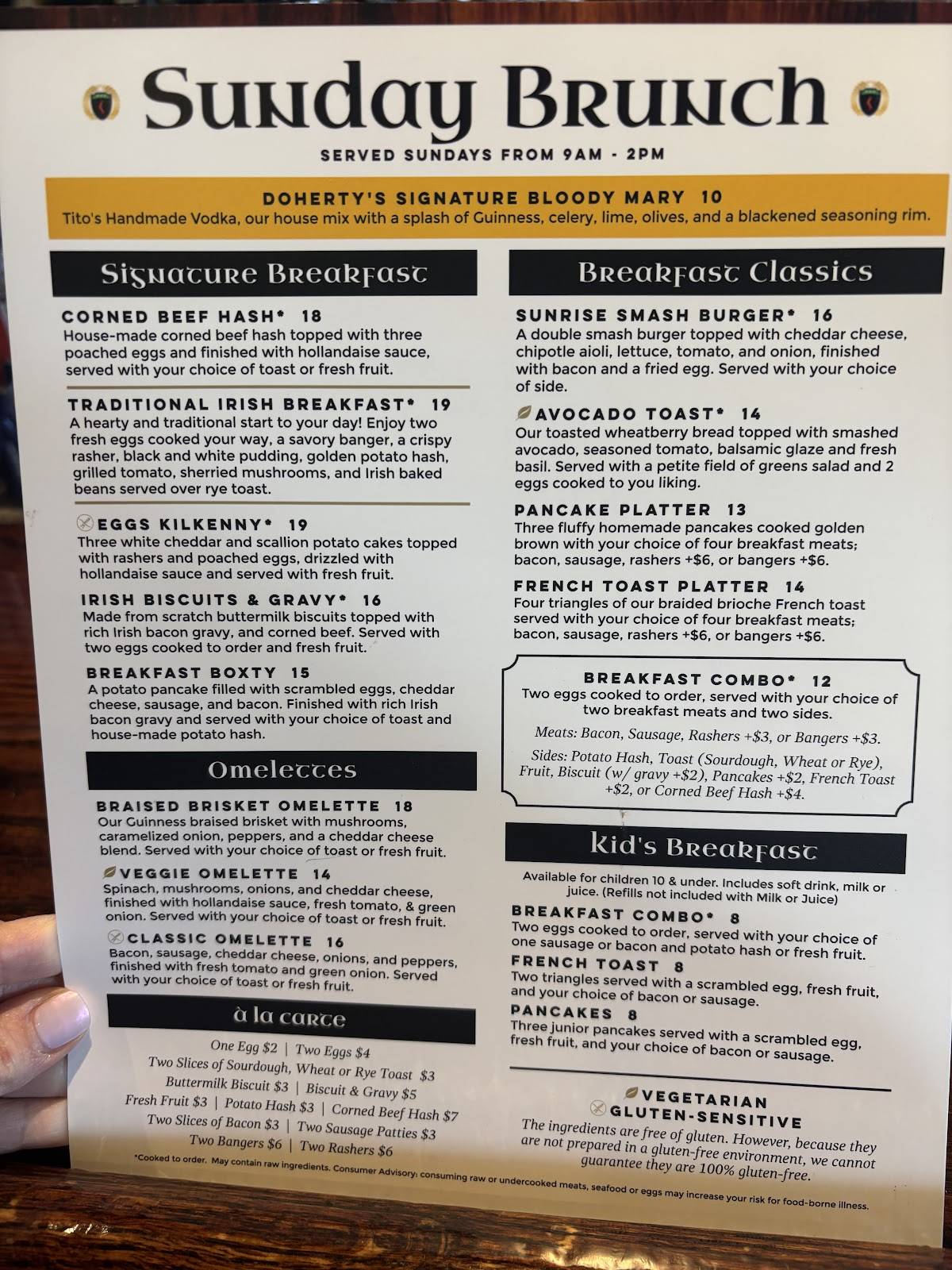 Menu at Doherty's Irish Pub & Restaurant, Cary