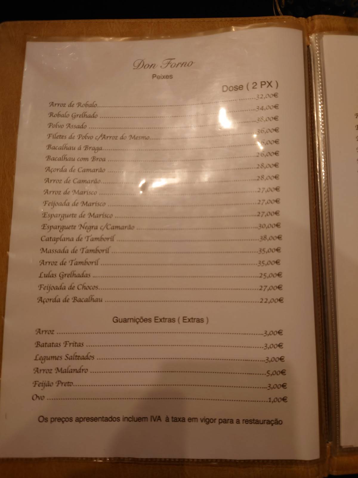 Menu em Dom Forno restaurante, Maia