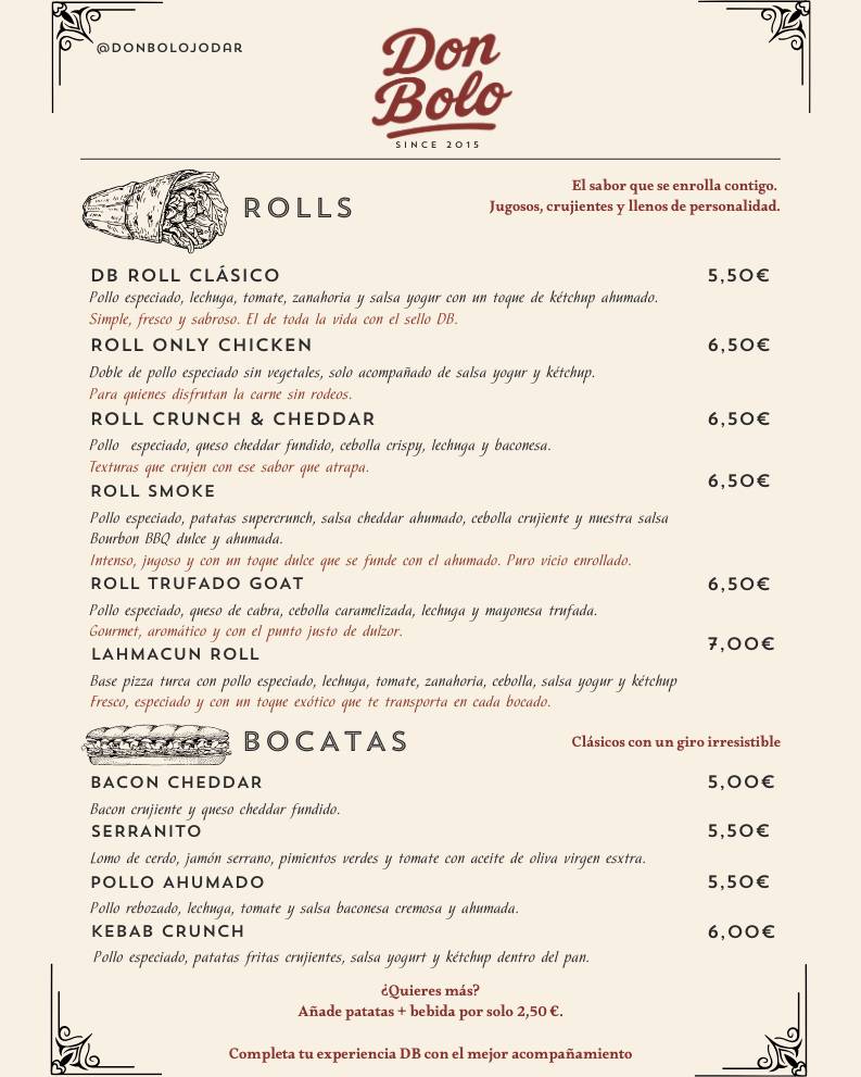Carta del restaurante Don Bolo, Jódar