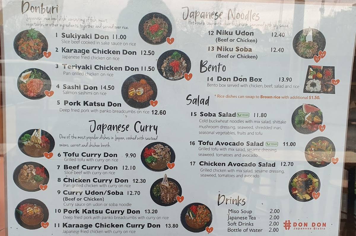Menu at Don Don Footscray restaurant, Footscray