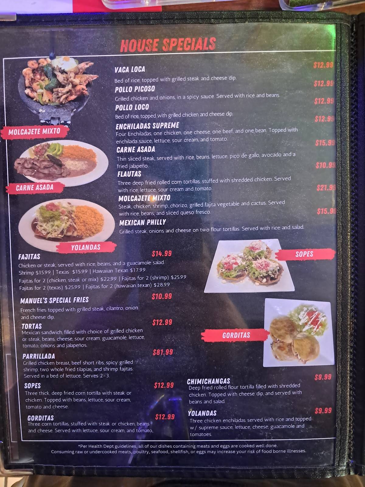 Menu at Don Manuel Mexican Restaurant, Erwin