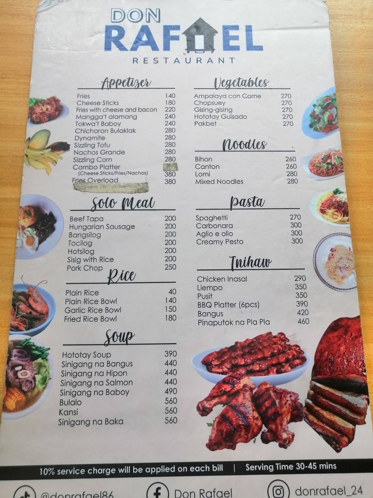 Menu at Don Rafael Restaurant and Coffee Shop, Antipolo
