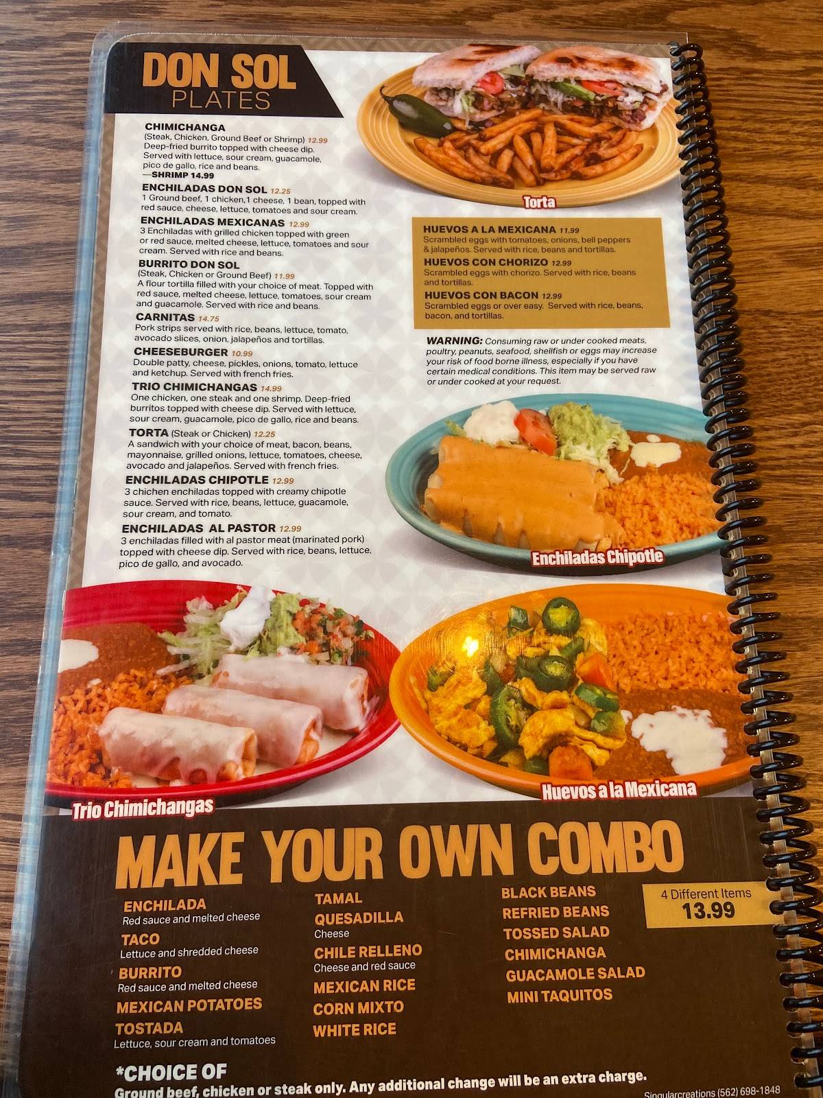 Menu at Don Sol Mexican Grill restaurant, Anna