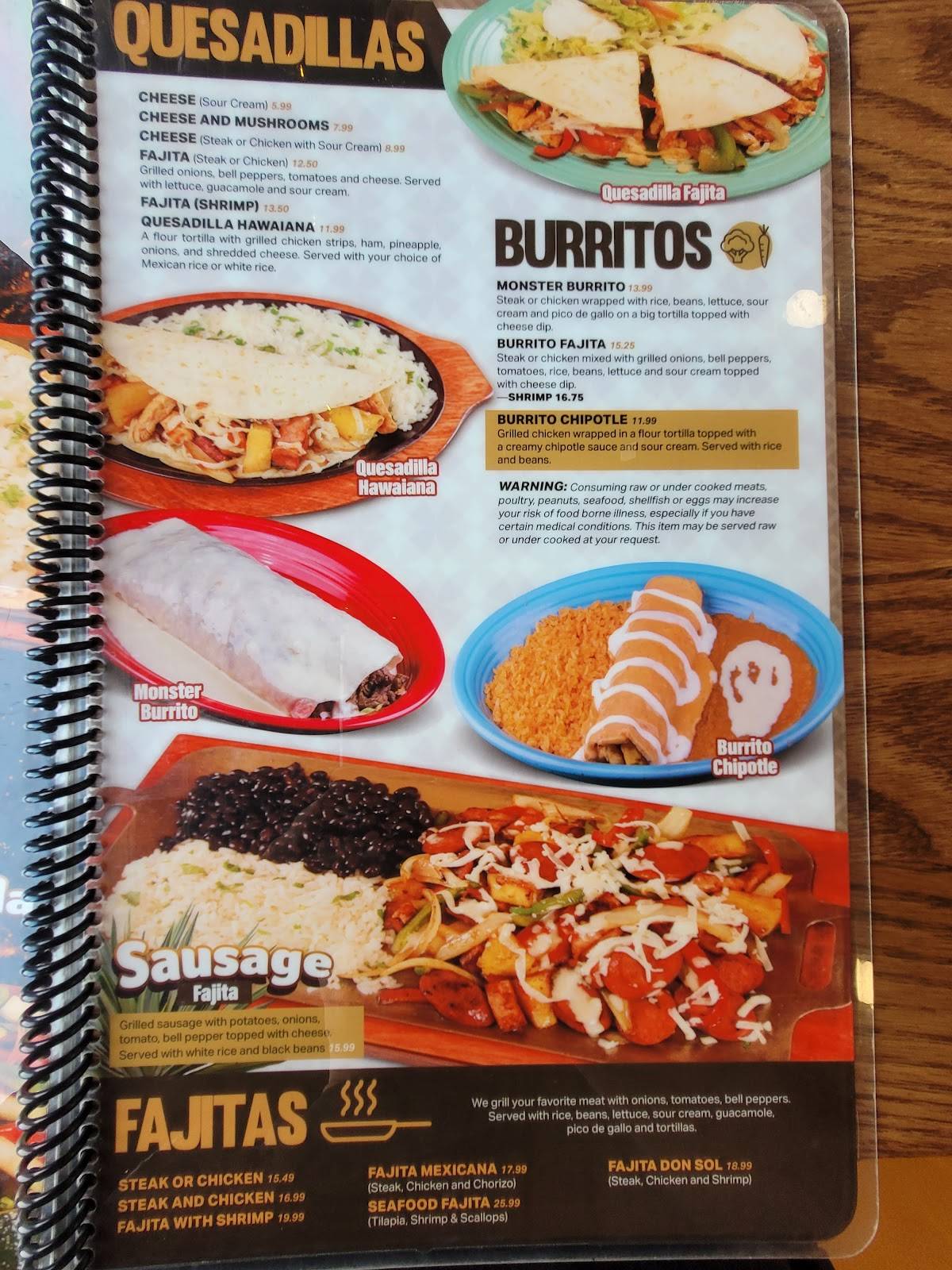 Menu at Don Sol Mexican Grill restaurant, Anna