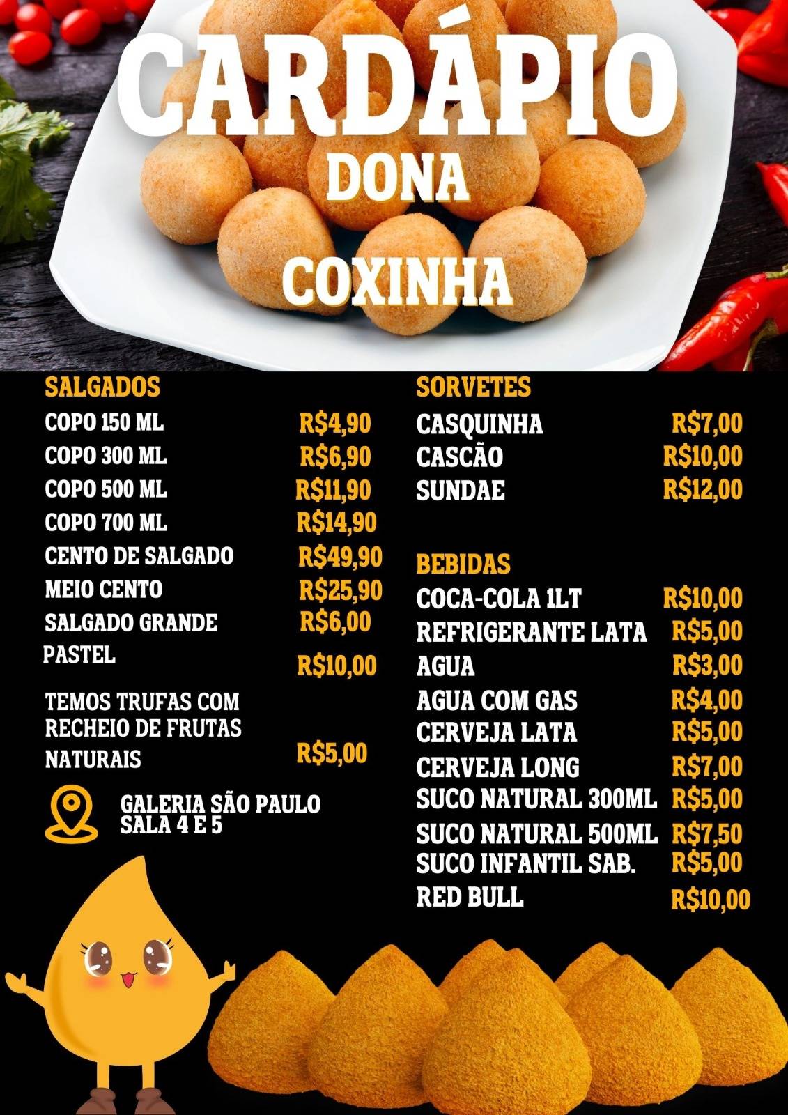 Menu em Dona Coxinha Buffet pub & Bar, Conchal