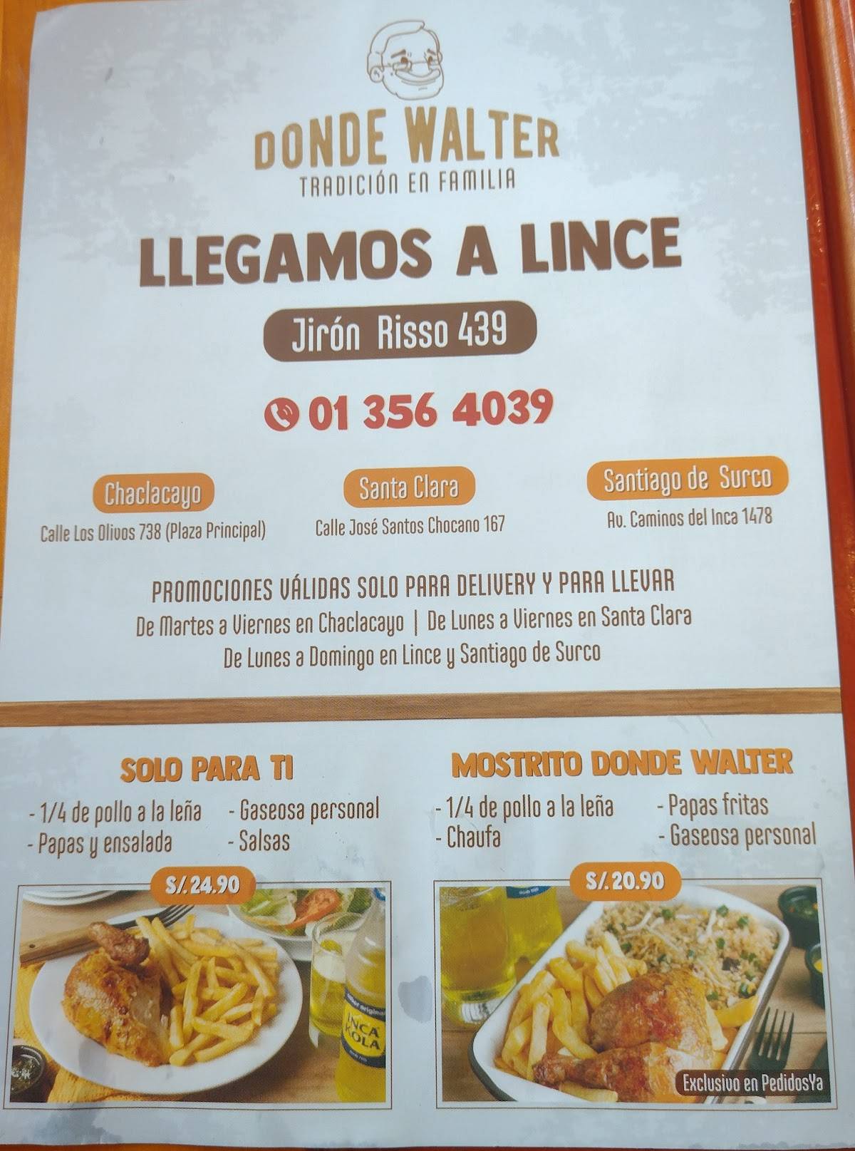 Carta del restaurante DONDE WALTER, Lince