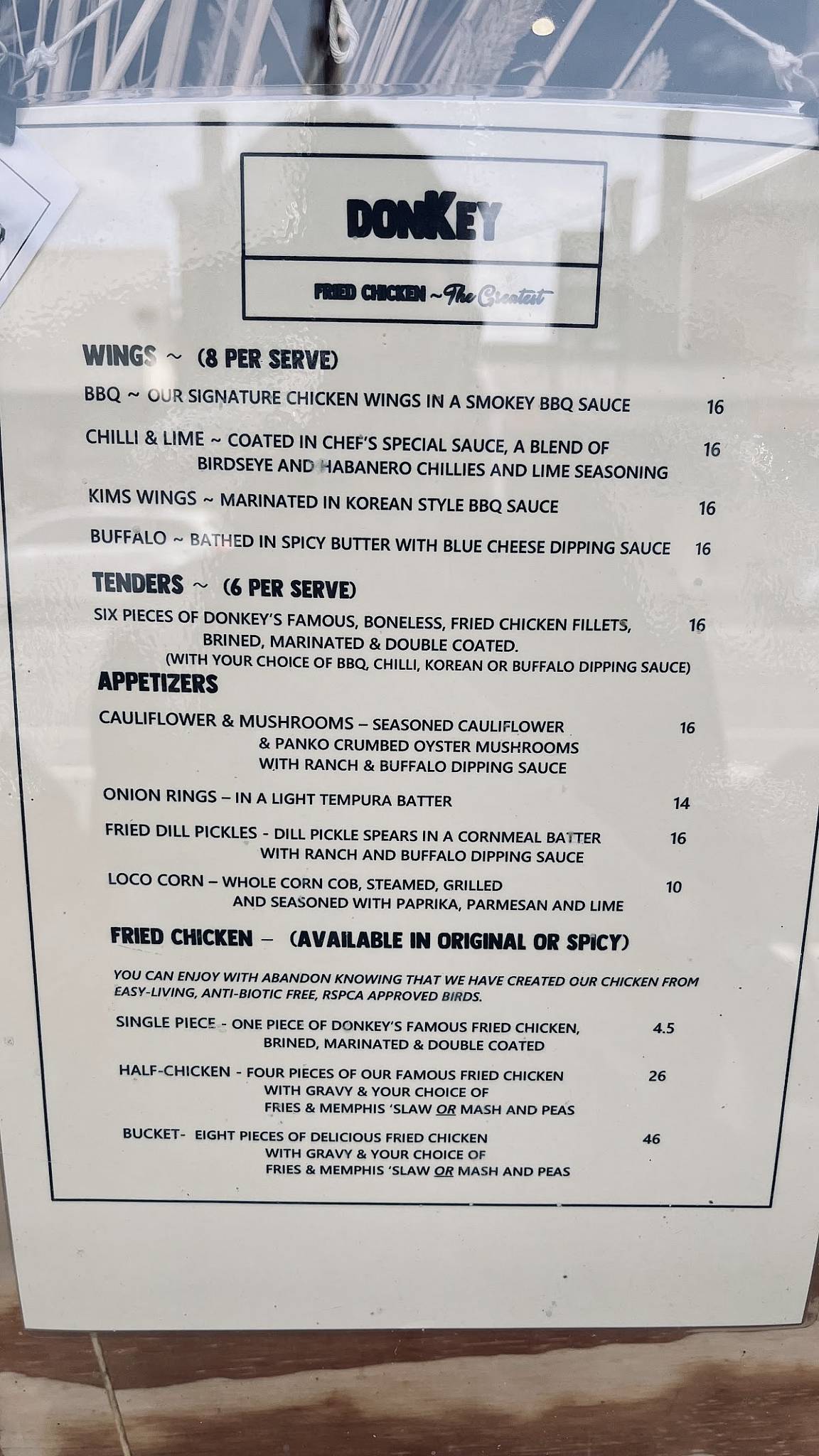Menu at Donkey Fried Chicken, Kyneton restaurant, Kyneton