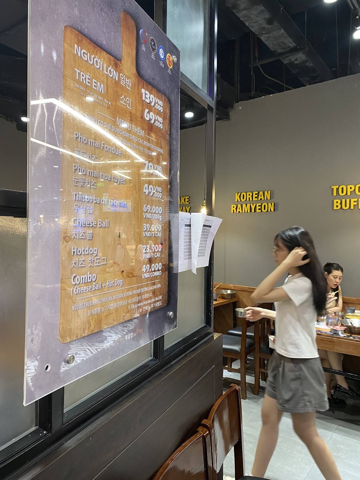 Menu at Dookki Lotte Mall restaurant, Hanoi