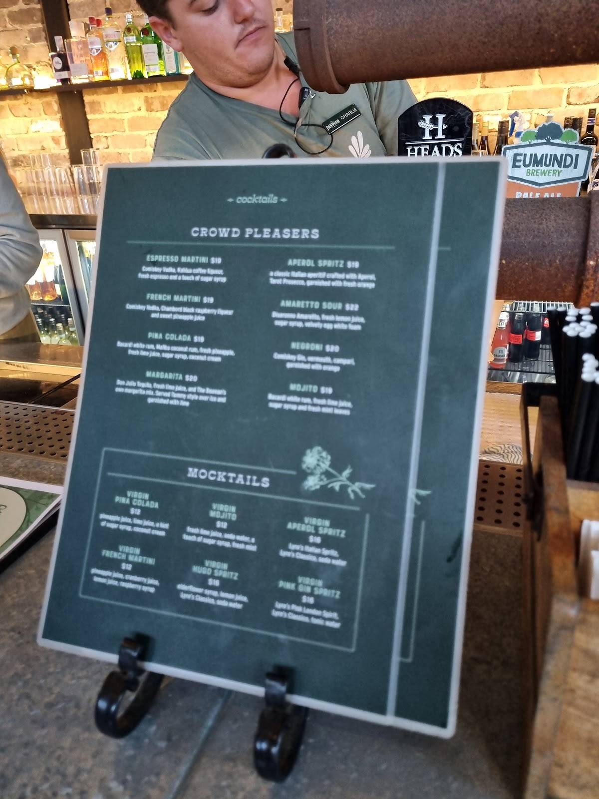 Menu at The Doonan restaurant, Australia