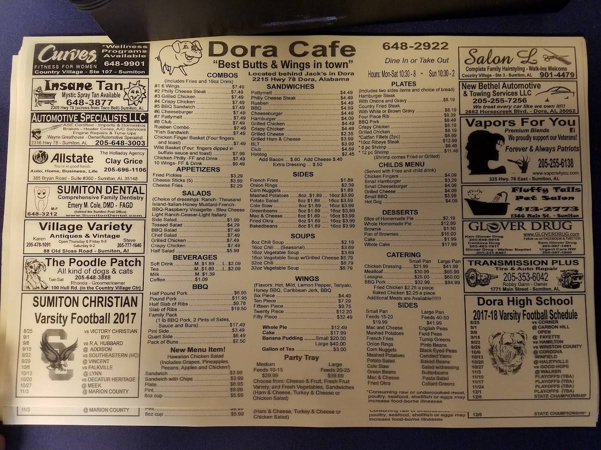 Carta de Dora Cafe, Dora, Hwy 78 E # N