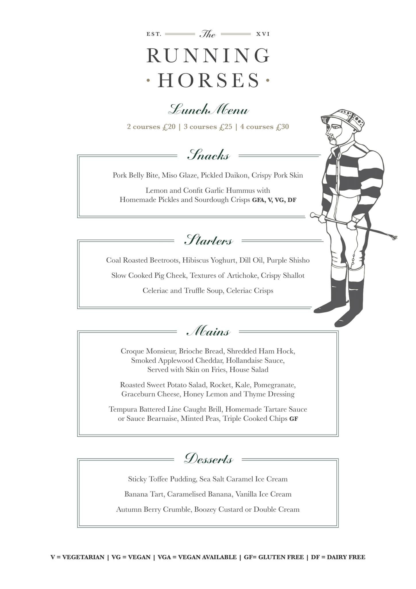 Menu at The Running Horses pub & bar, Dorking