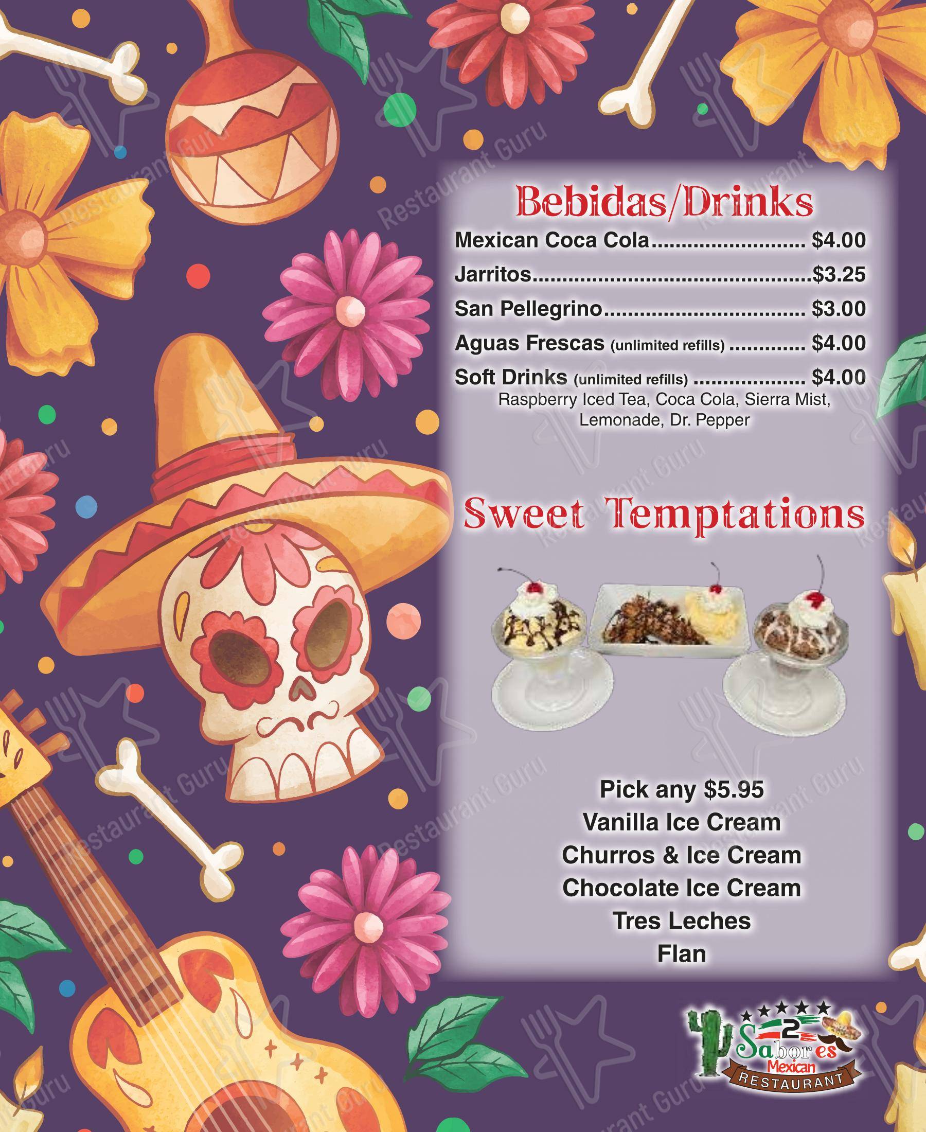 Menu at Dos Sabores Restaurant, Three Oaks