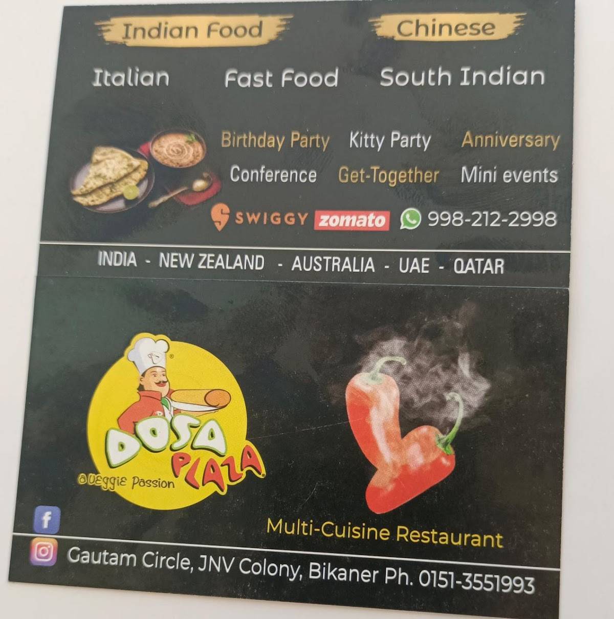 Menu at Dosa Plaza Bikaner, Bikaner