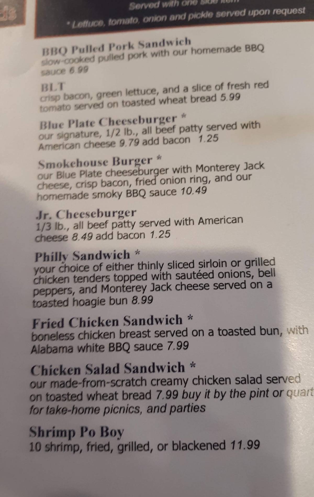Menu at The Blue Plate restaurant, Dothan, W Main St Ste 300