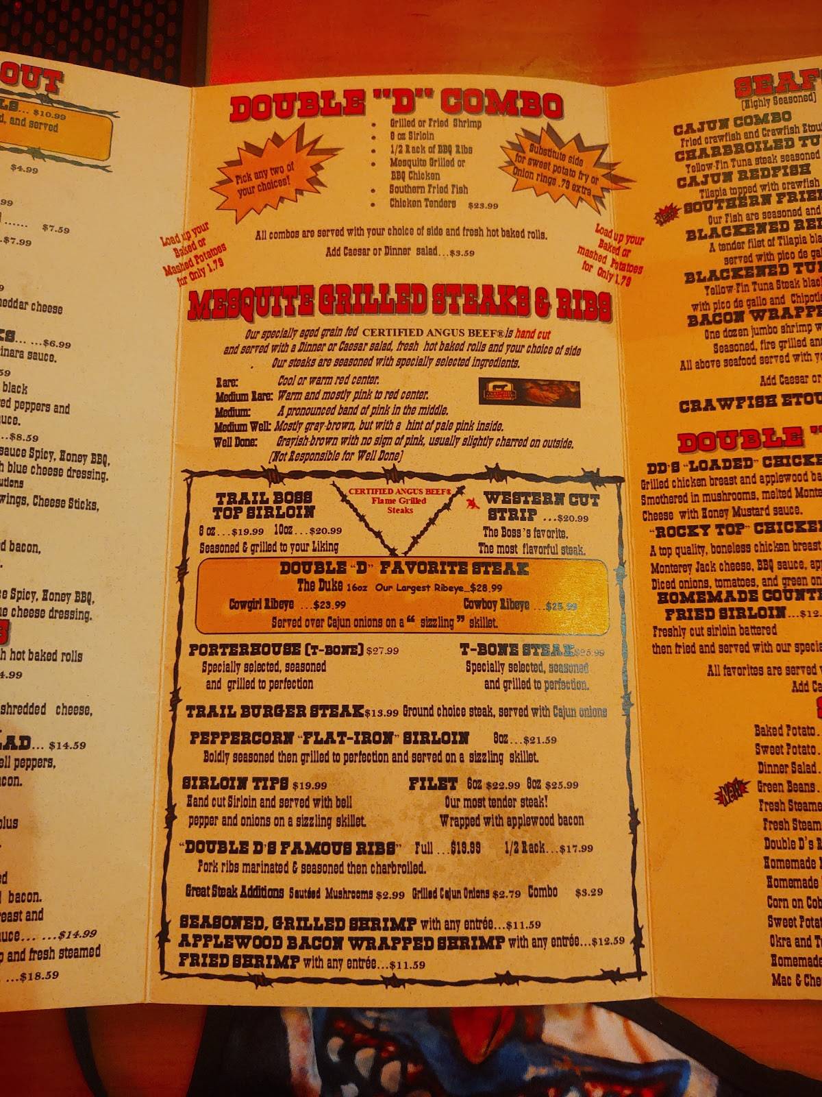 Menu at Double D Steak House steakhouse, DeRidder