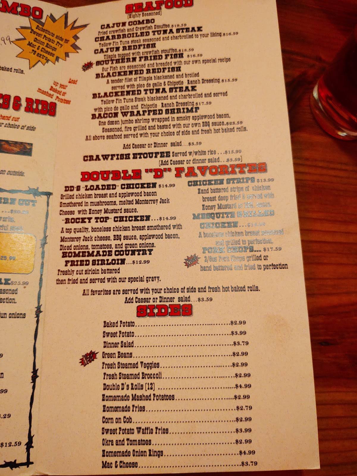 Menu at Double D Steak House steakhouse, DeRidder