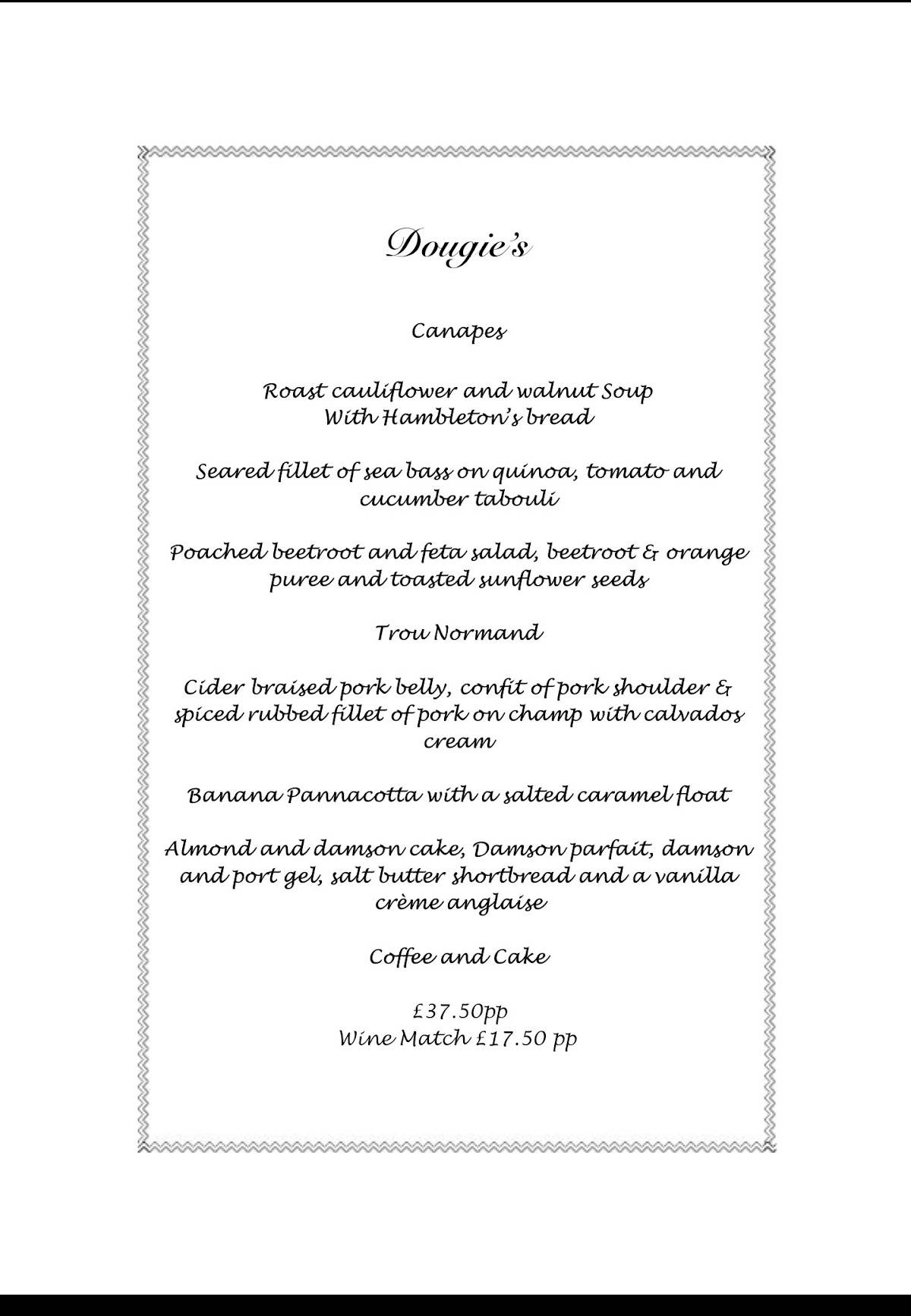 Menu at Dougie's cafe, Grantham