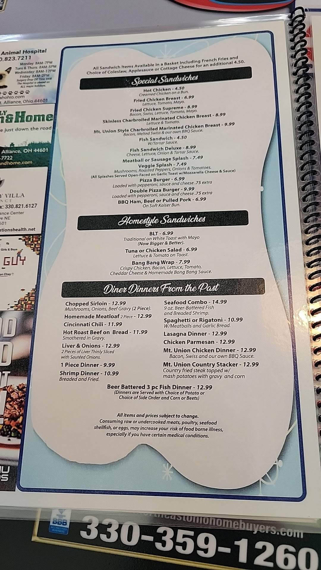 Menu at Doug's Classic '57 Diner cafe, Alliance