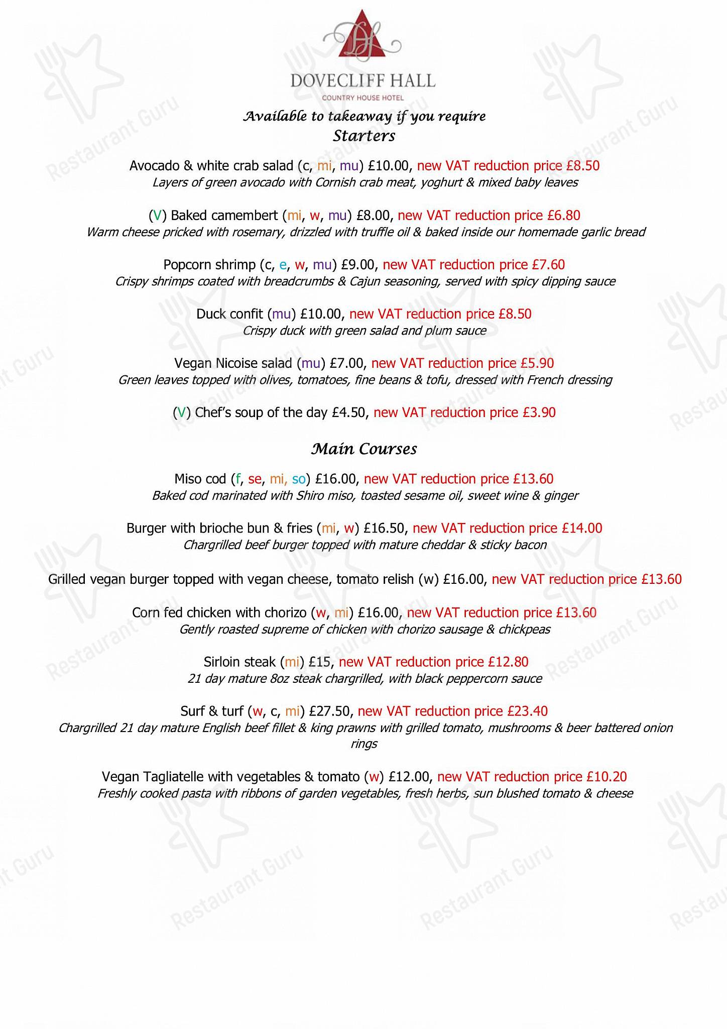 Menu at Dovecliff Hall Terrace restaurant, Burton upon Trent