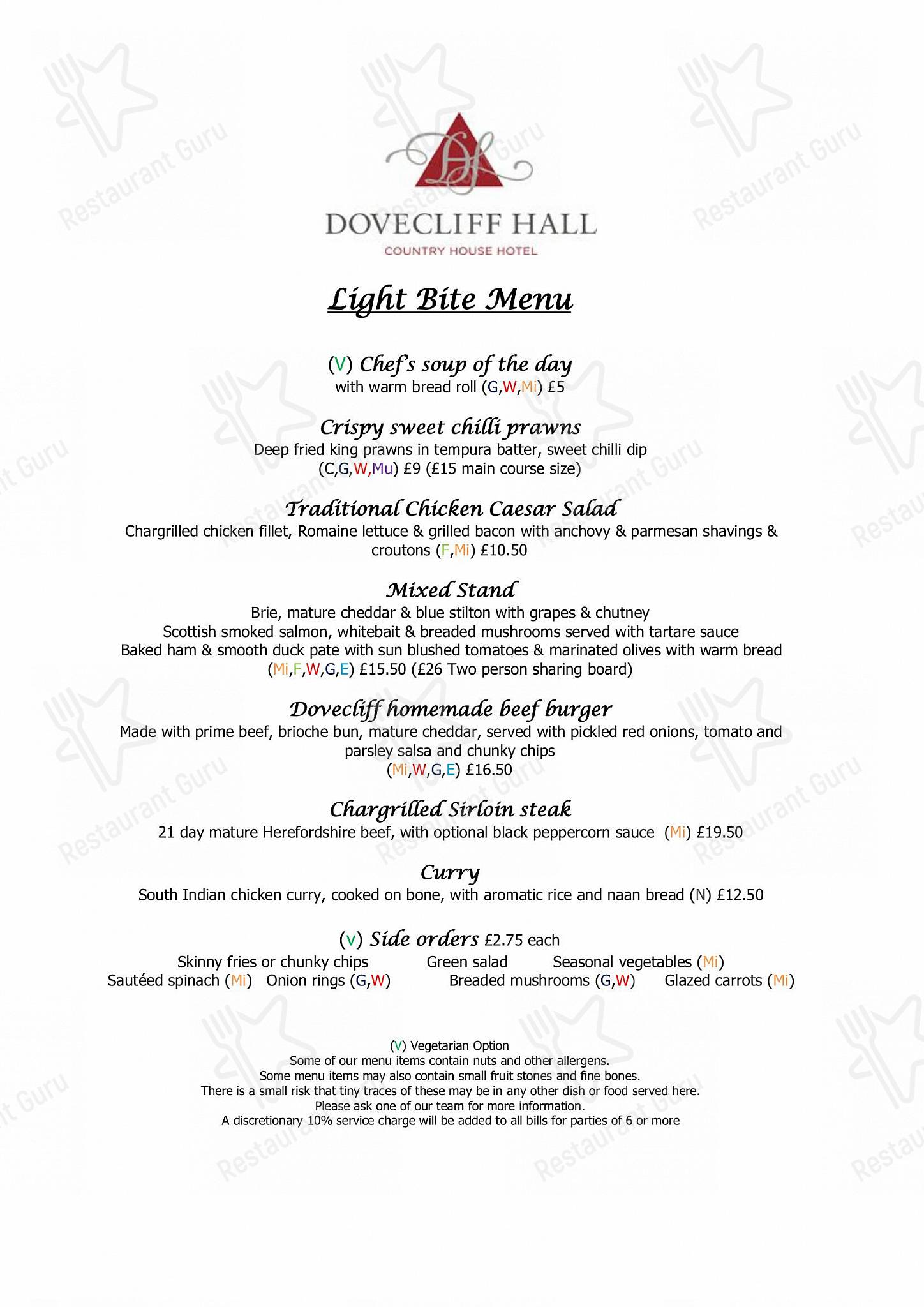 Menu at Dovecliff Hall Terrace restaurant, Burton upon Trent