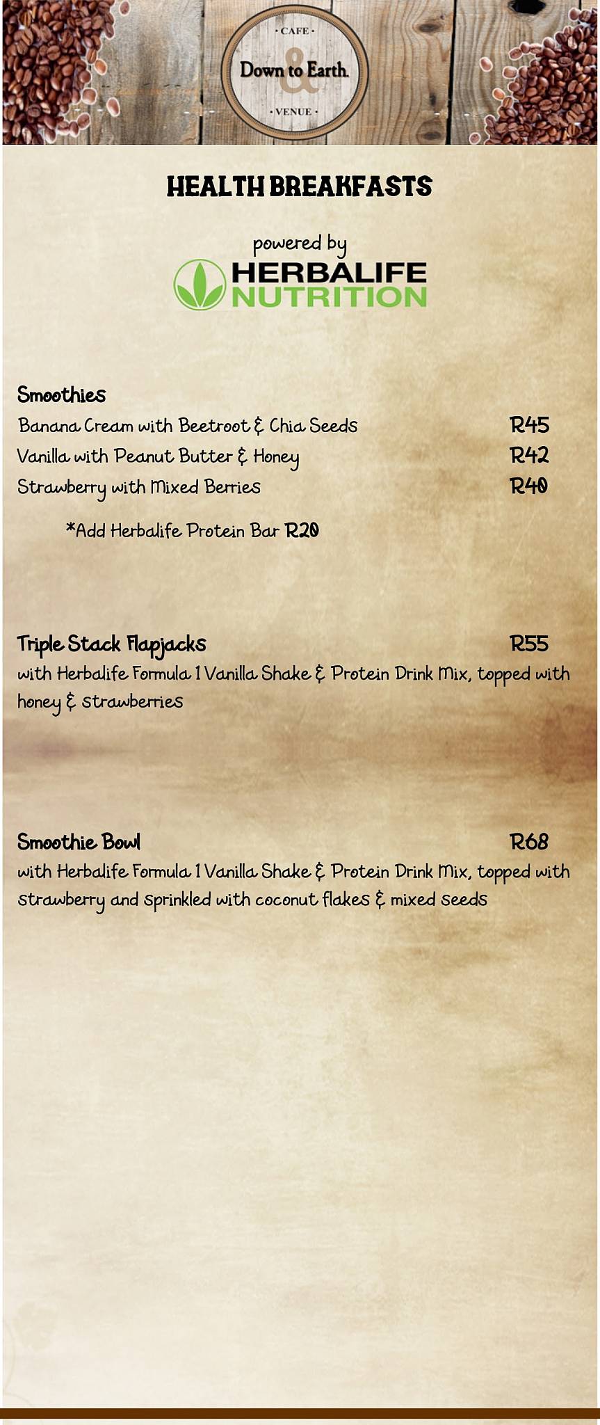 Menu at Down To Earth Cafe & Venue, George