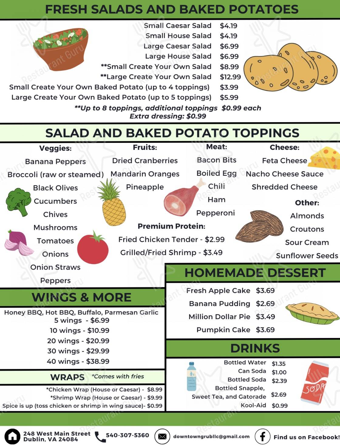 Menu at Downtown Grub restaurant, Dublin