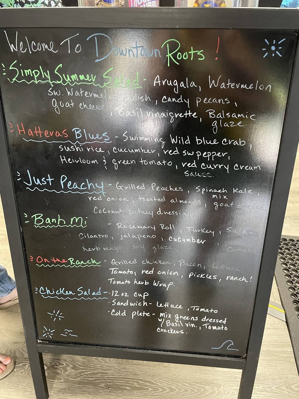 Menu at Downtown Roots restaurant, Edenton