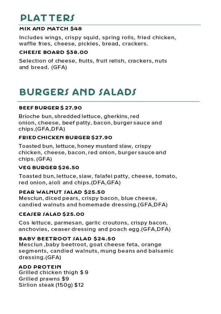 Menu at Drafters Bar & Restaurant, Rolleston
