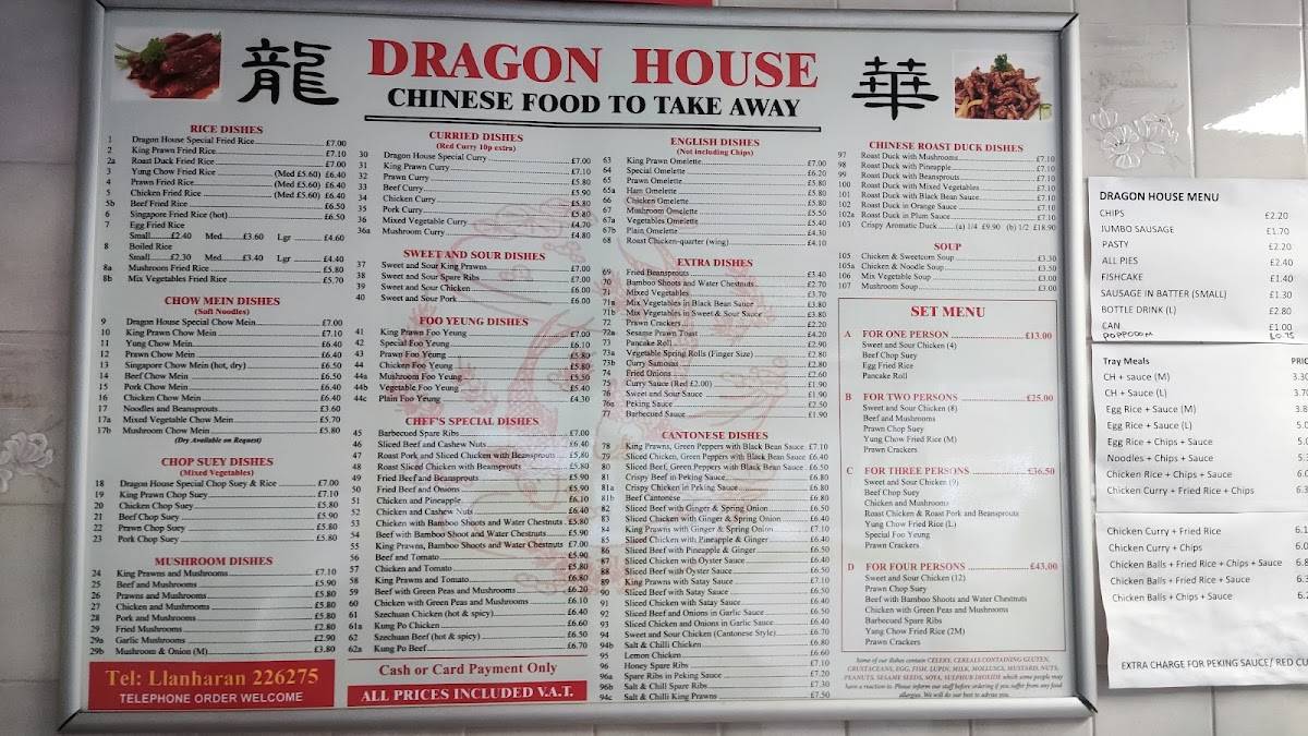 Menu at Dragon House fast food, Llanharan