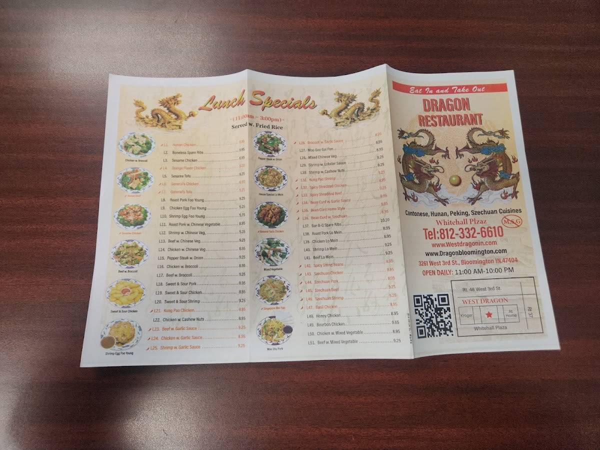 Menu at Dragon restaurant, Bloomington