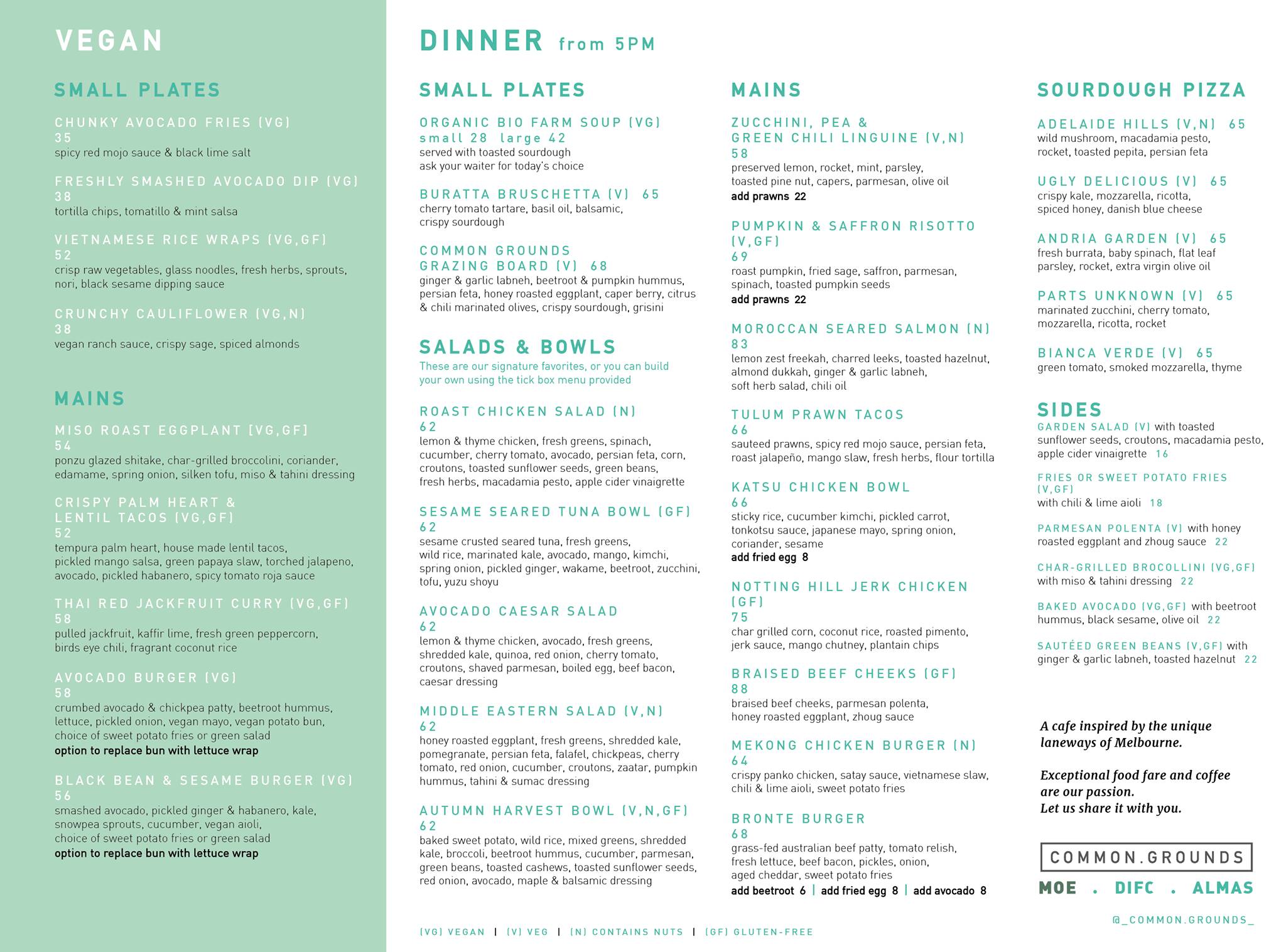 Carta del restaurante Common Grounds, Dubai, Mall of Level 2