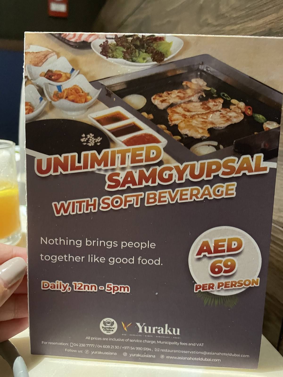 Menu at Yuraku restaurant, Dubai
