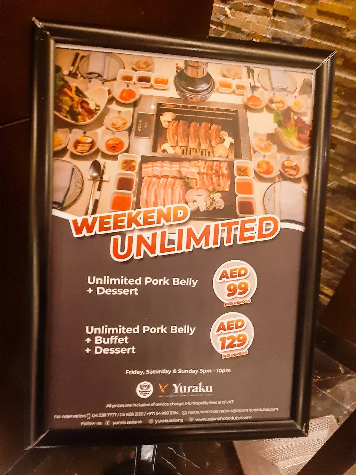 Menu at Yuraku restaurant, Dubai