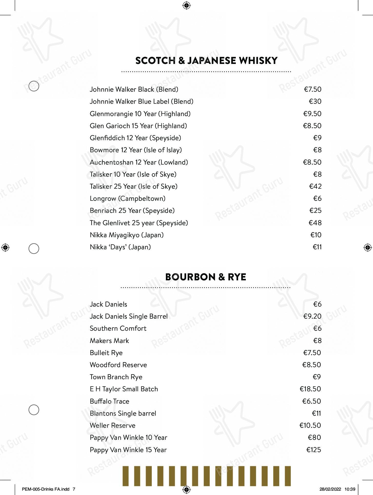 Menu at F.X. Buckley Steakhouse Pembroke Street, Dublin, 1A Pembroke ...