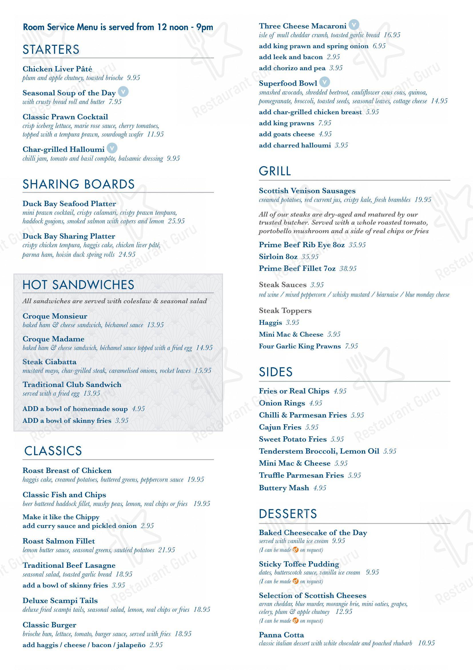 Menu at Duck Bay Hotel & Restaurant, Alexandria