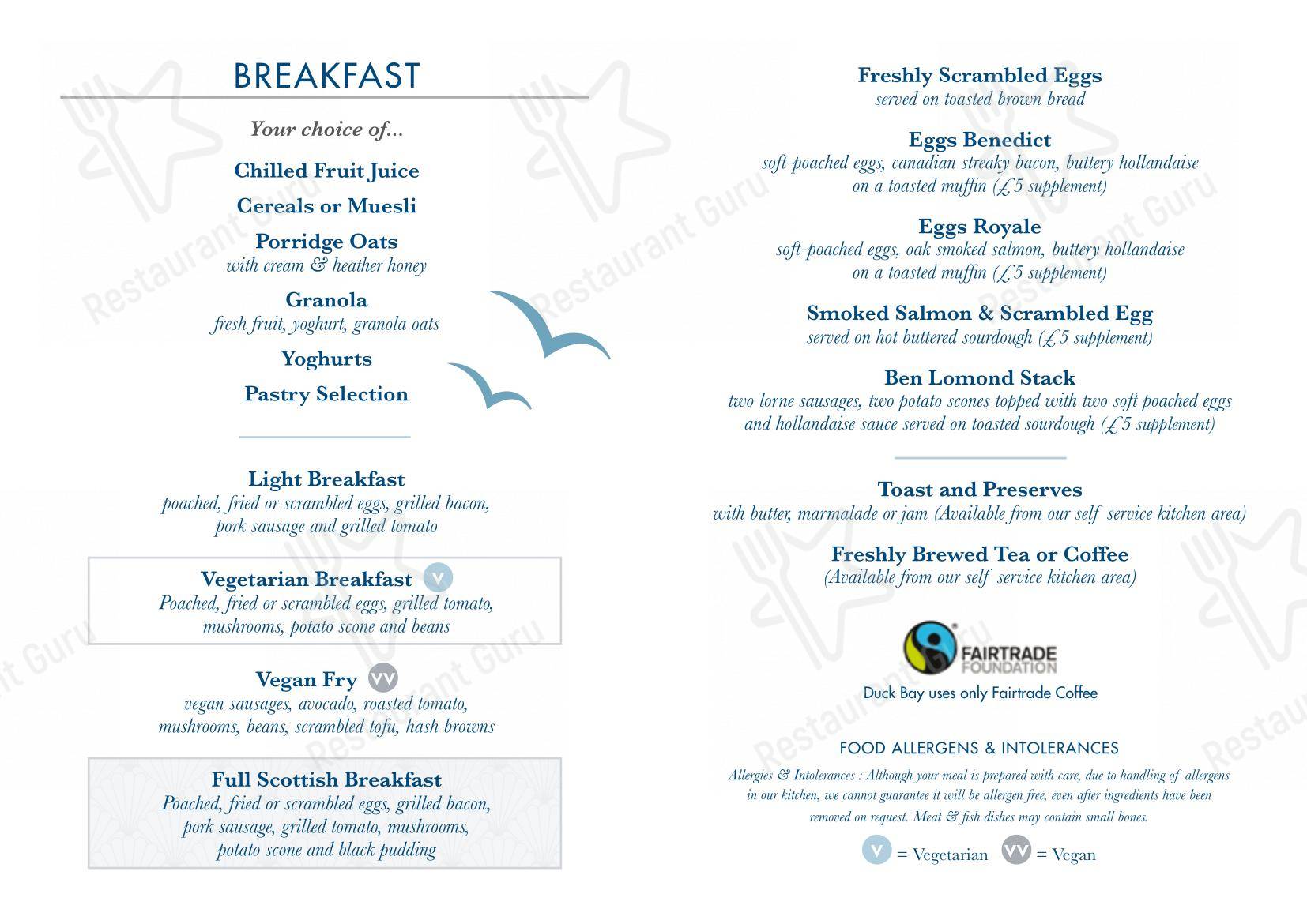 Menu at Duck Bay Hotel & Restaurant, Alexandria