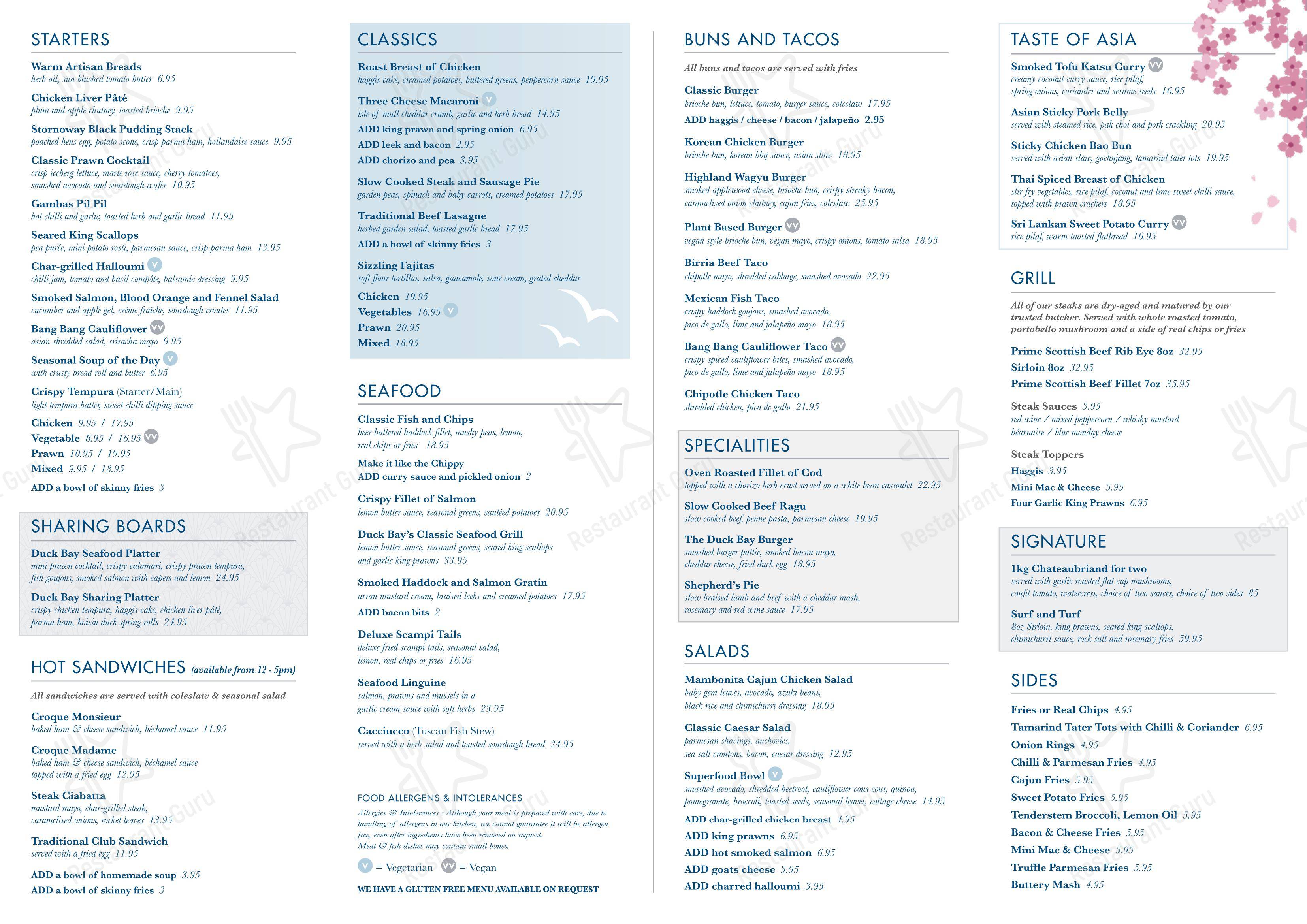 Menu at Duck Bay Hotel & Restaurant, Alexandria