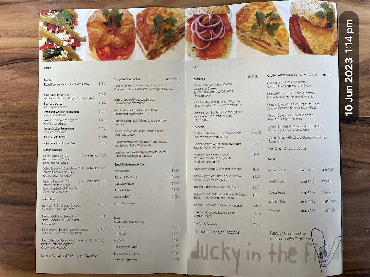 Menu at Ducky In The Field Cafe, Beaconsfield