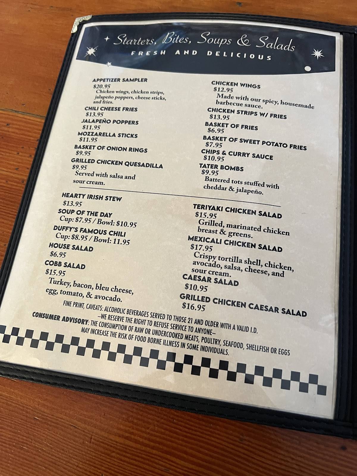 Menu at Duffy's Tavern & Family Restaurant, Monterey