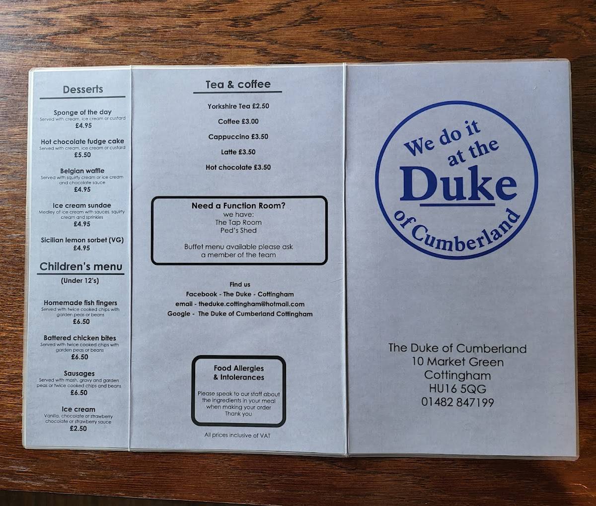 Menu at Duke of Cumberland pub & bar, Cottingham, Market Green