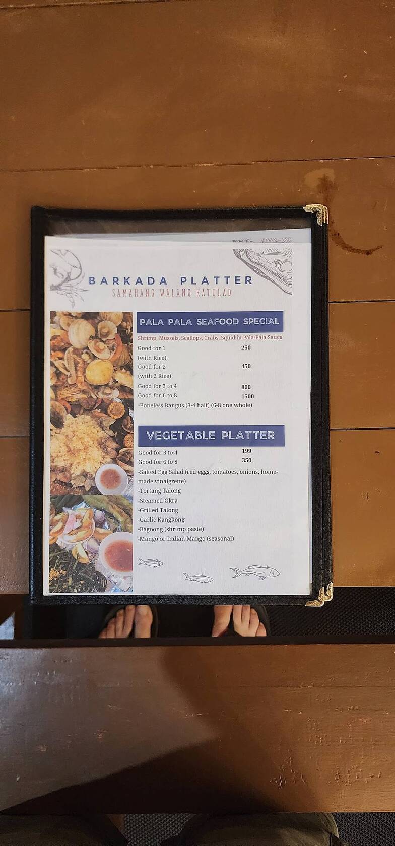 Menu at Dumaguete Pala-Pala Seafood House restaurant, Dumaguete