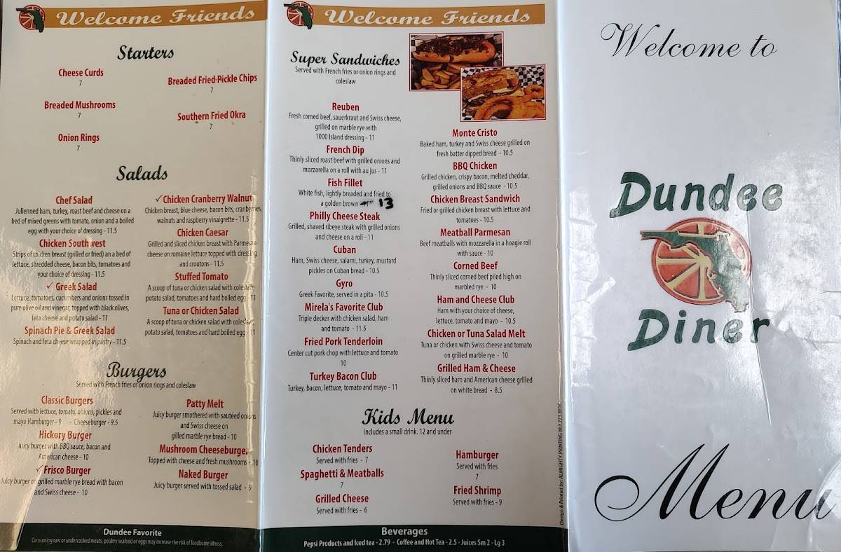 Menu at Dundee Diner restaurant, Dundee