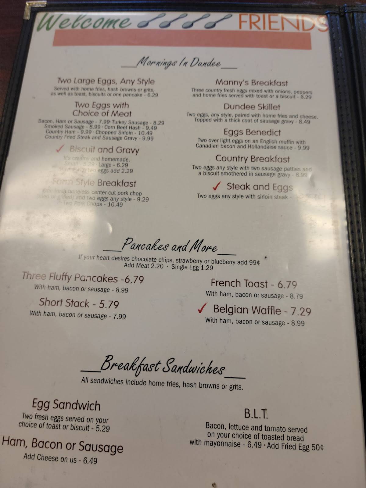 Menu at Dundee Diner restaurant, Dundee