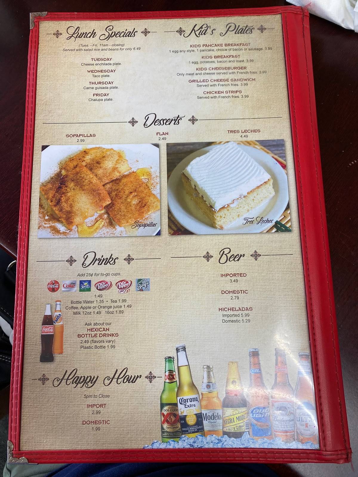 Menu at Durango Restaurant, Wimberley
