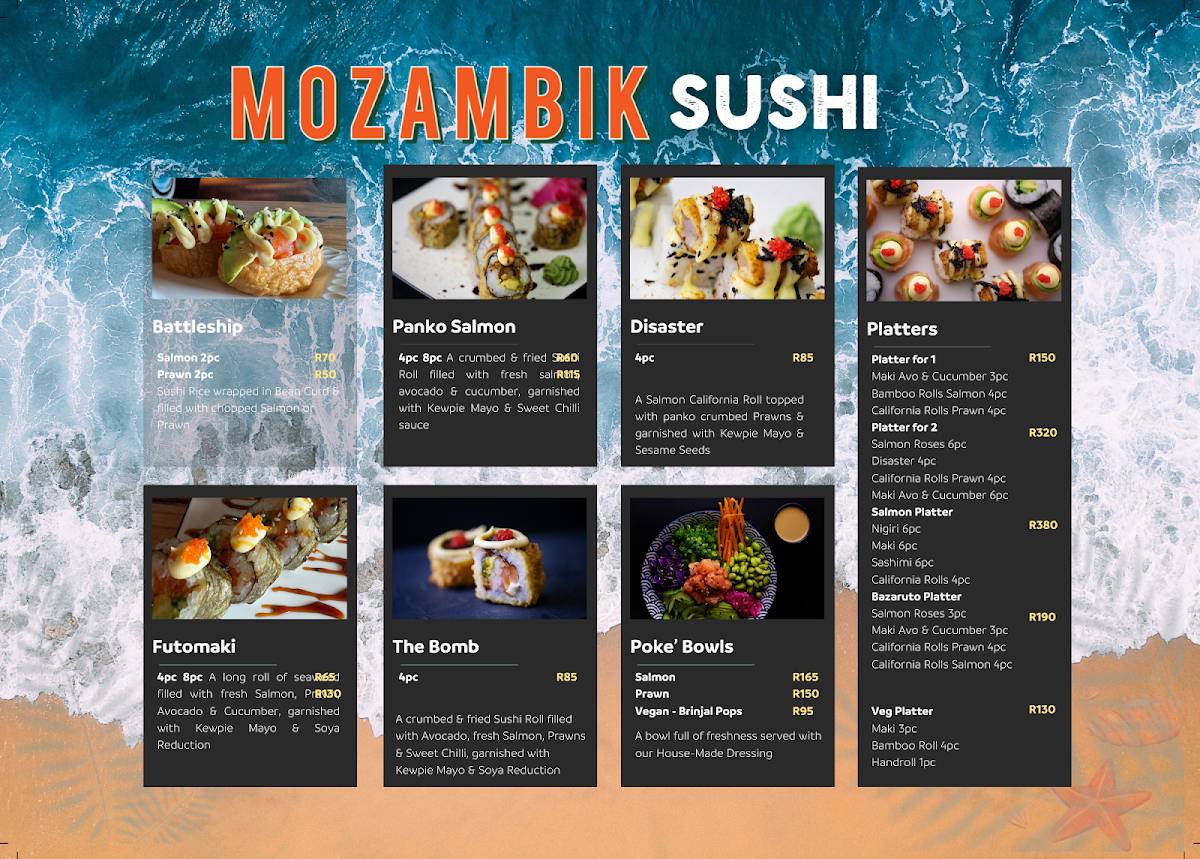 Menu at Mozambik Wilsons Wharf restaurant, Durban