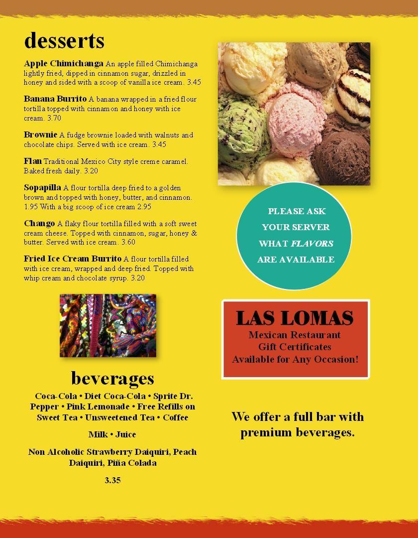 Menu at Las Lomas Restaurante Mexicano, Dyersburg